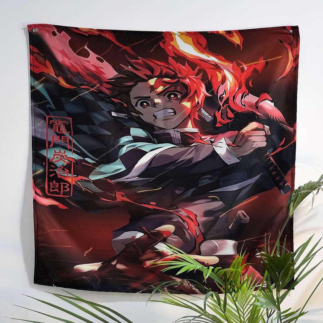 Demon Slayer Anime Inspired Hinokami Kagura Satin Fabric Tapestry ...