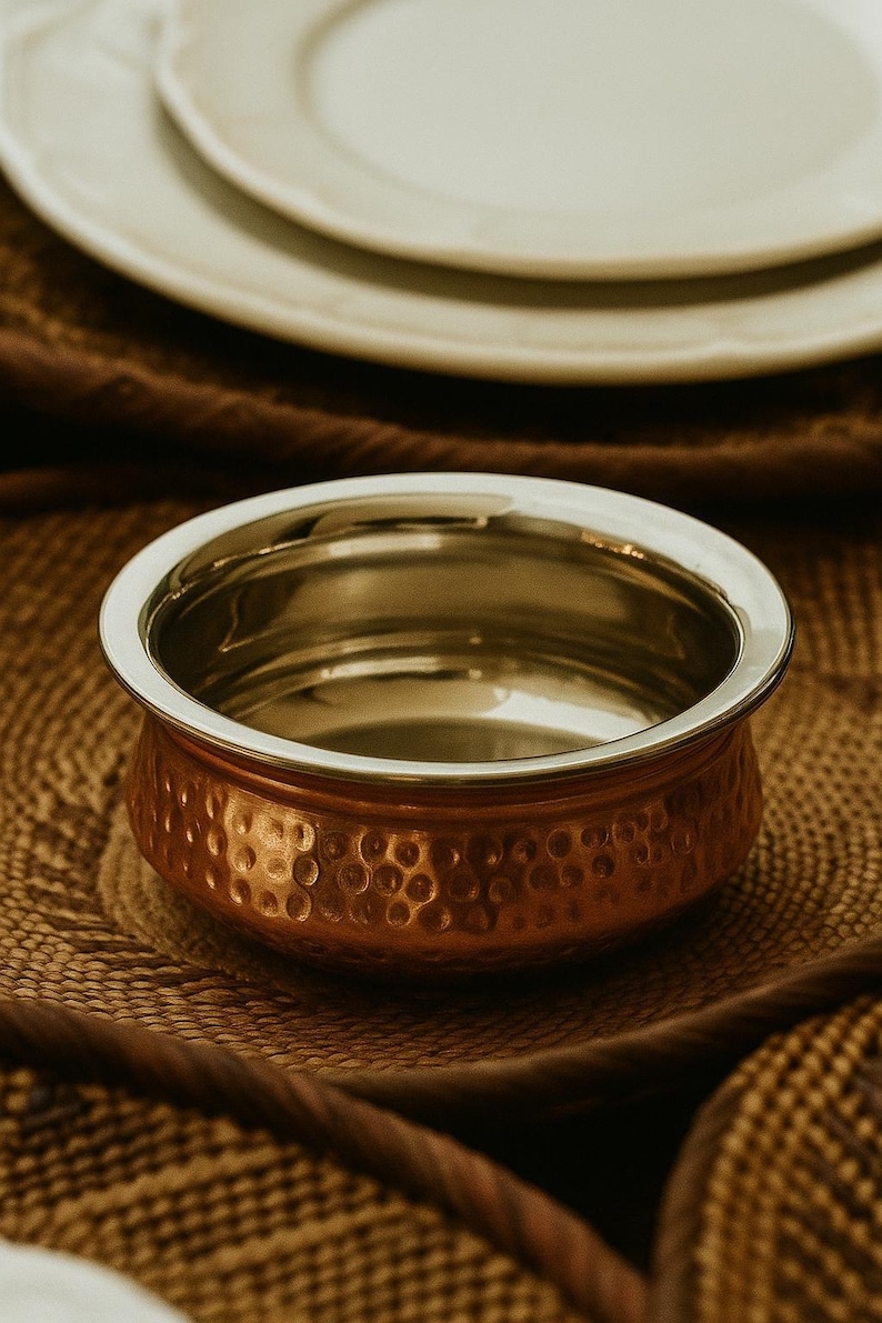 Hammered Copper Bottom Handi: Stainless Steel Indian Serving Dish - Etsy