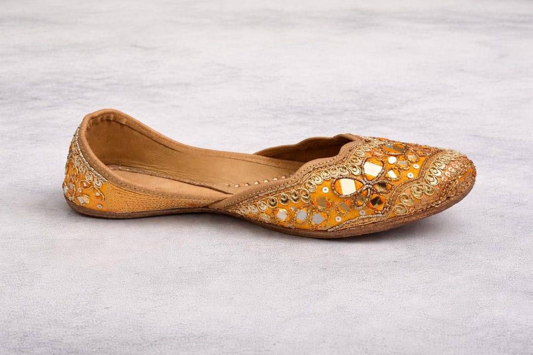 Handcrafted Punjabi Jutti Shoes for Women | Orange Mirror Work Indian ...