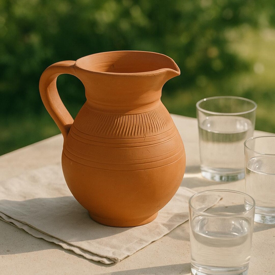 Rustic Terracotta Water Jug With Lid | Handcrafted Clay Pitcher ...