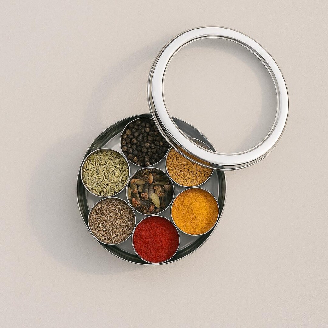 Traditional Indian Masala Dabba | Stainless Steel Spice Box With 7 ...
