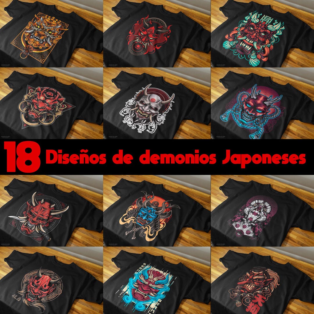 18 Japanese Demon T-shirt Designs, PNG, 300DPI, DEMON, DTF, Halftone - Etsy