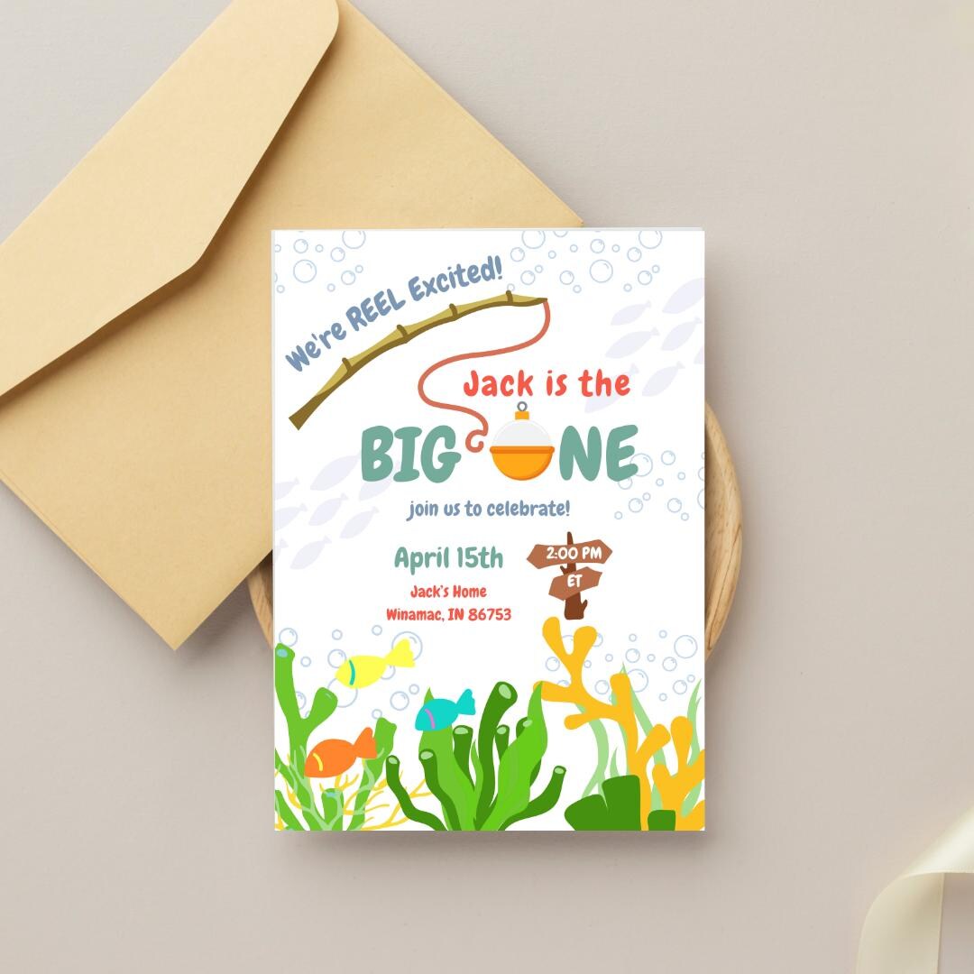 The Big One Birthday Invitation, Fishing First Birthday Invitation ...