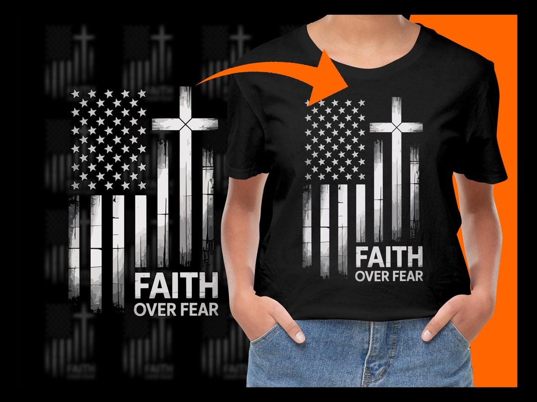 Digital Faith Over Fear Flag, Cross PNG, Christian American Flag ...