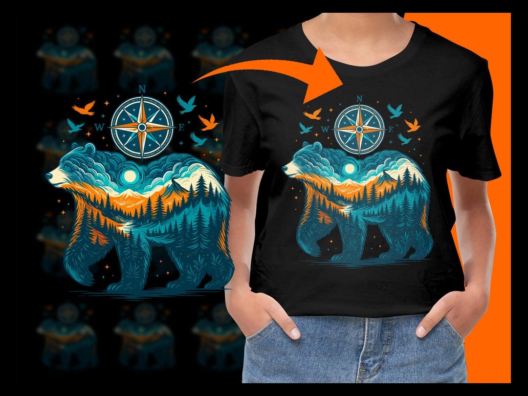 Bear Compass PNG, Landscape Inside Animal, Mountains Birds, Forest ...