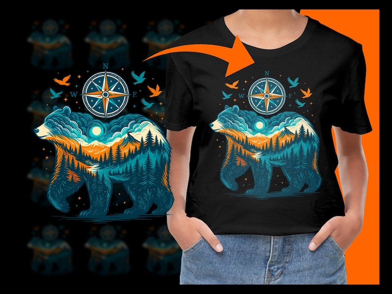 Bear Compass PNG, Landscape Inside Animal, Mountains Birds, Forest ...