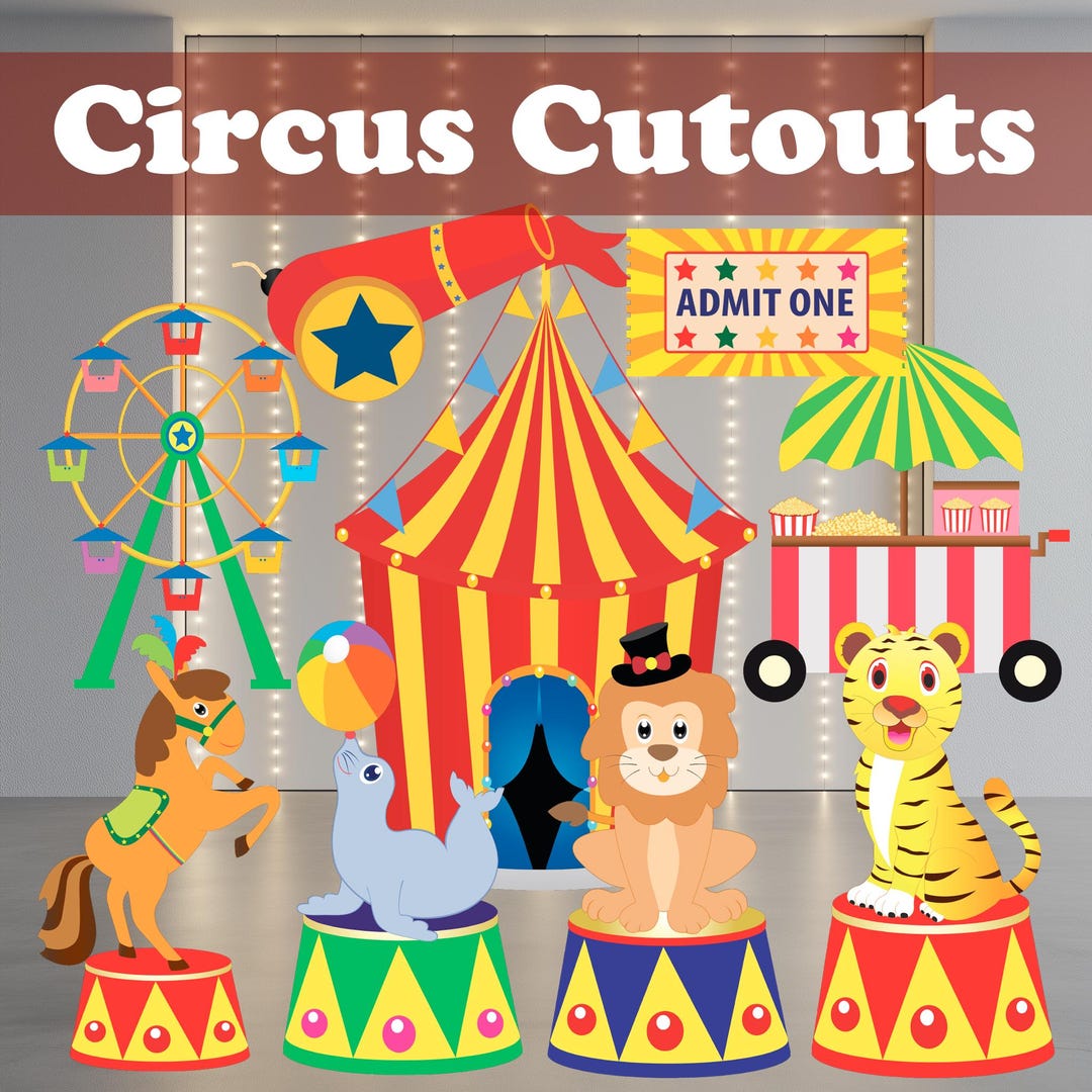 Circus Cutout Set, Party Decor, Carnival Birthday Props, Backdrop, Baby ...