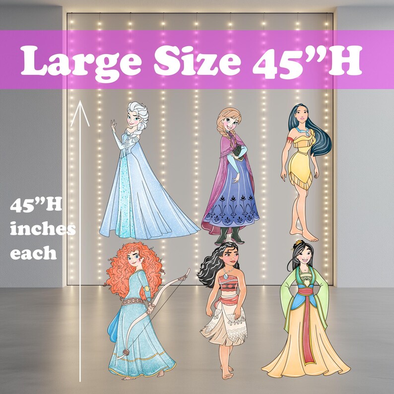 Princess Cutouts, Baby Shower Decor, Elsa, Moana, Mulan, Anna, Backdrop ...