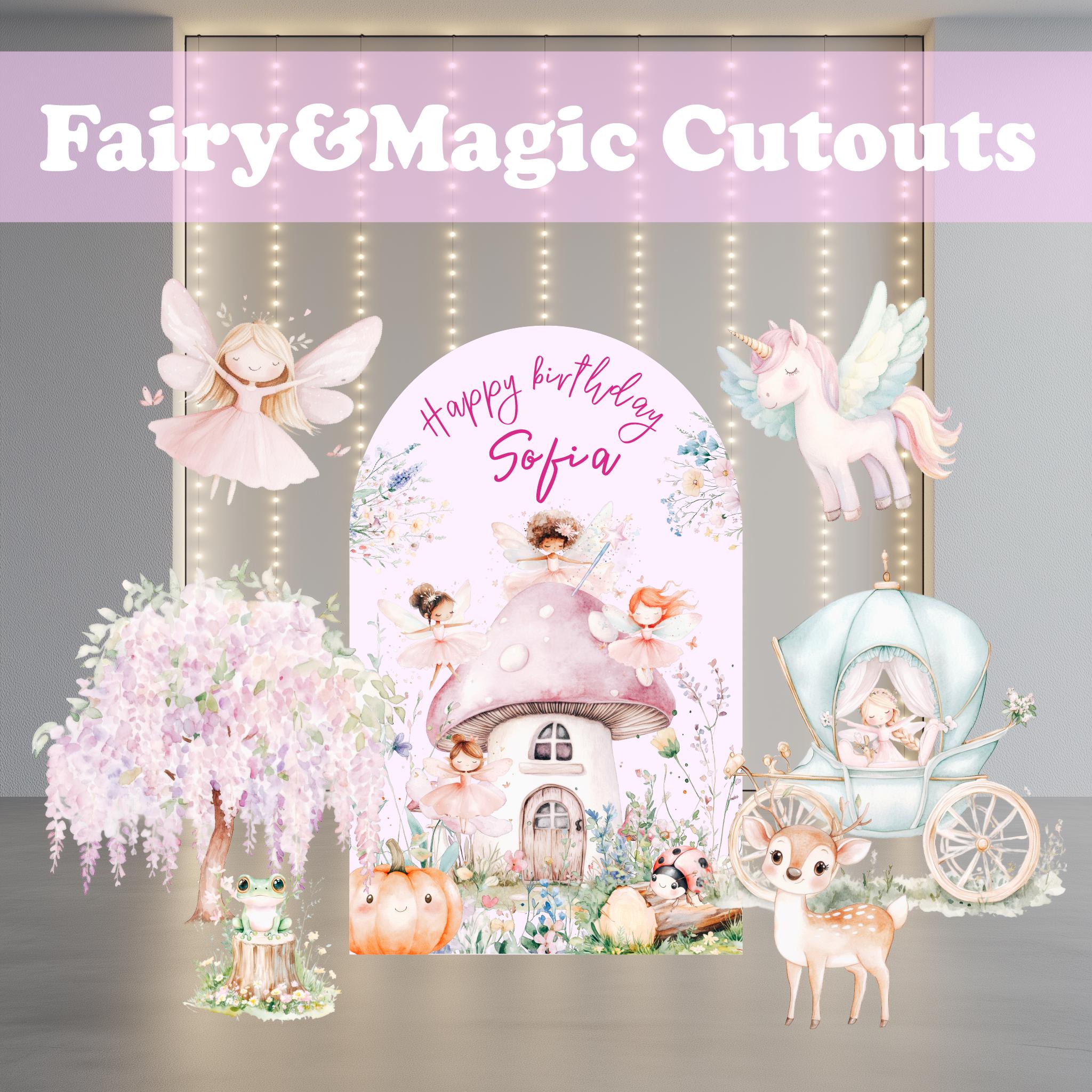 Watercolor Fairy Garden Cutouts, Fairy First Birthday, Pink Birthday ...