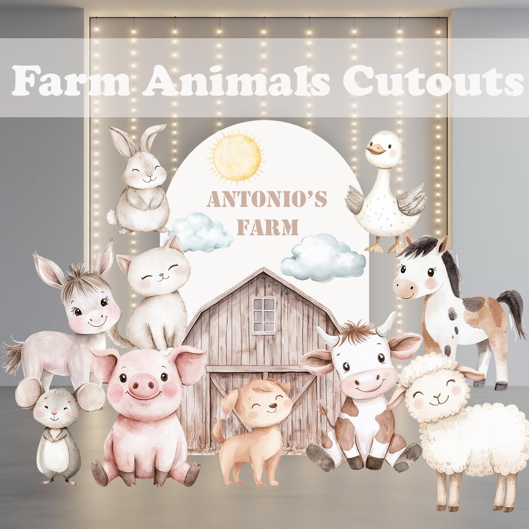 Watercolor Farm Animals Cutouts, Farm-themed Birthday, Baby Shower ...