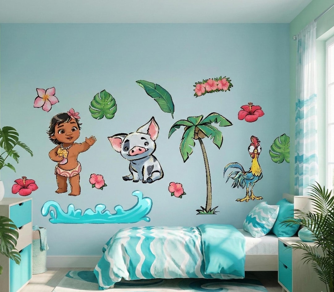 Moana Wall Decals, Peel and Stick, Girls Room Decor - Etsy