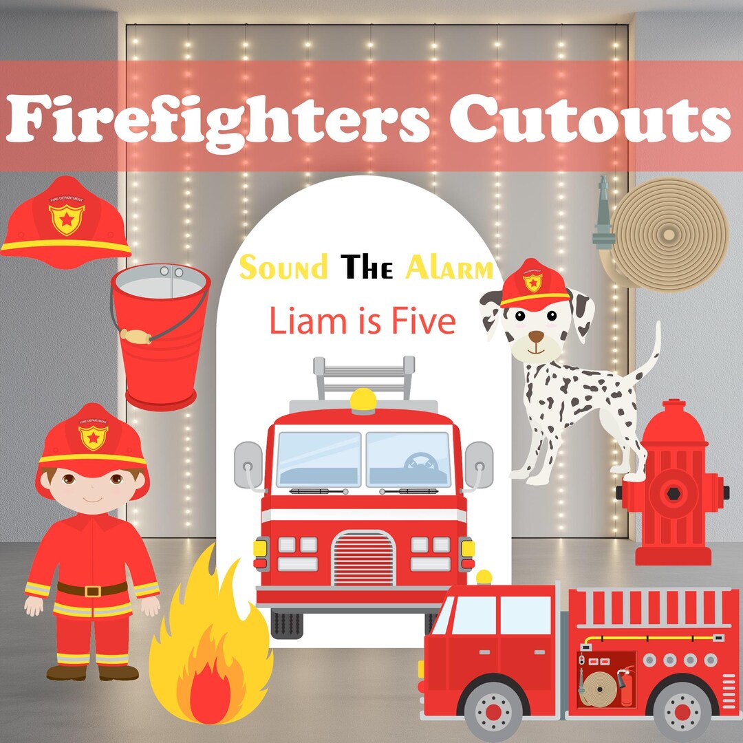 Firefighter Cutout Set, Fire Truck Props, Birthday Decor, Baby Shower ...