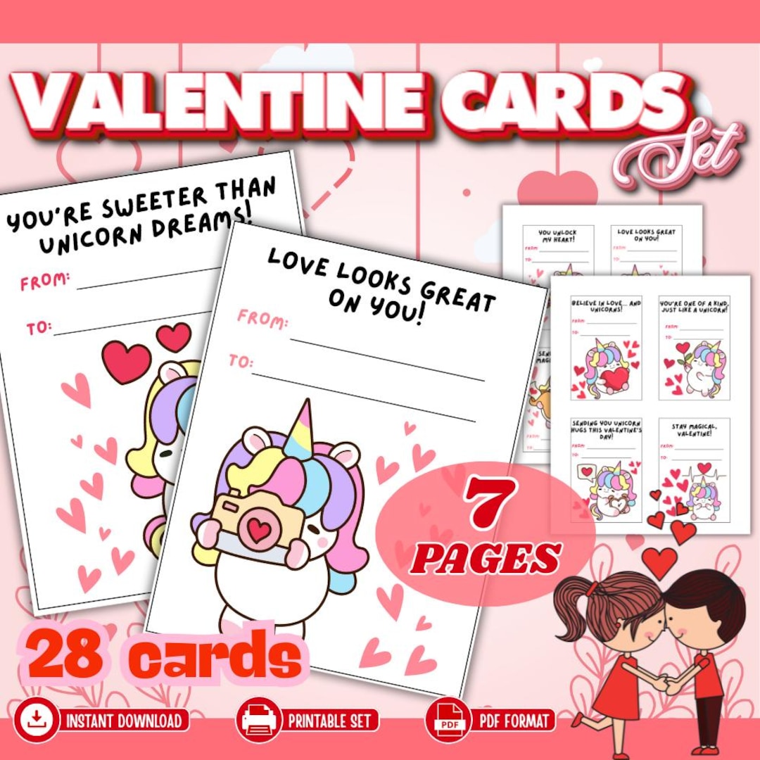 28 Unicorn Valentine Cards Printable for Kids | Magical Valentine's Day ...