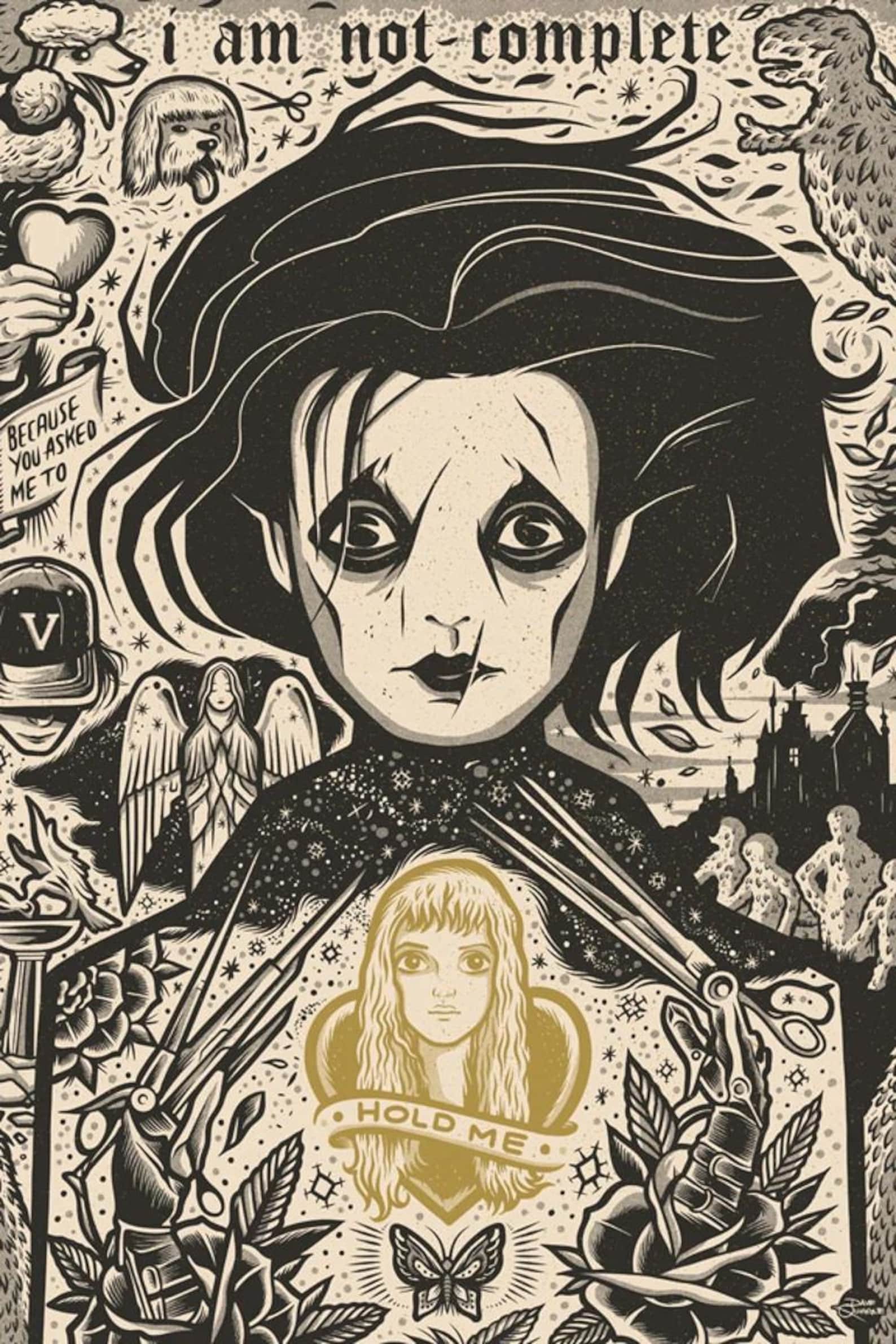 Edward Scissorhands Tattoo Style Art Print - Pop Culture Screen Print ...