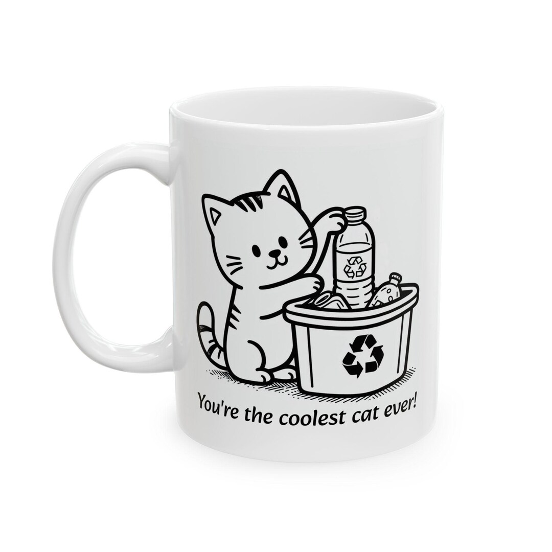 Double-sided Print, Cute Recycling Cat Ceramic Mug - Perfect Gift for ...