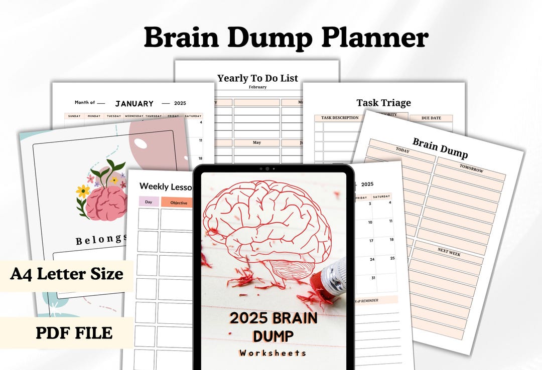 Printable Brain Dump Journal Thought Organizer Brain Dump Productivity ...