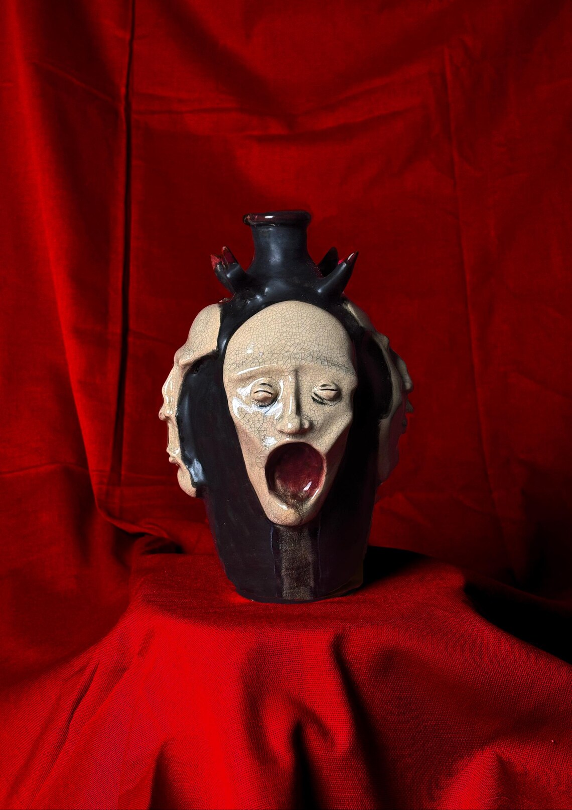 Avant-garde Ceramic Vase – Expressive Surreal Face Art – Dark Handmade ...