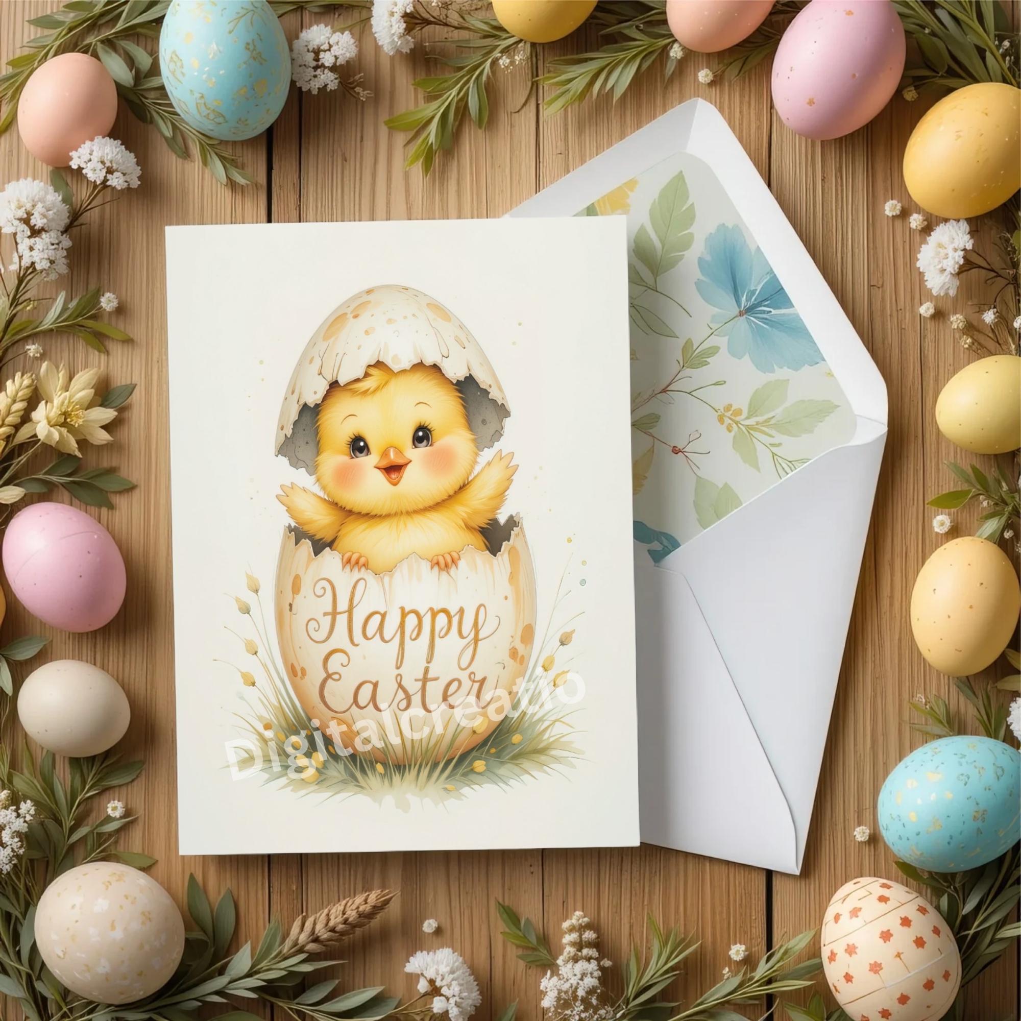Easter Chick Printable Card Cute Happy Easter Greeting Digital Download ...