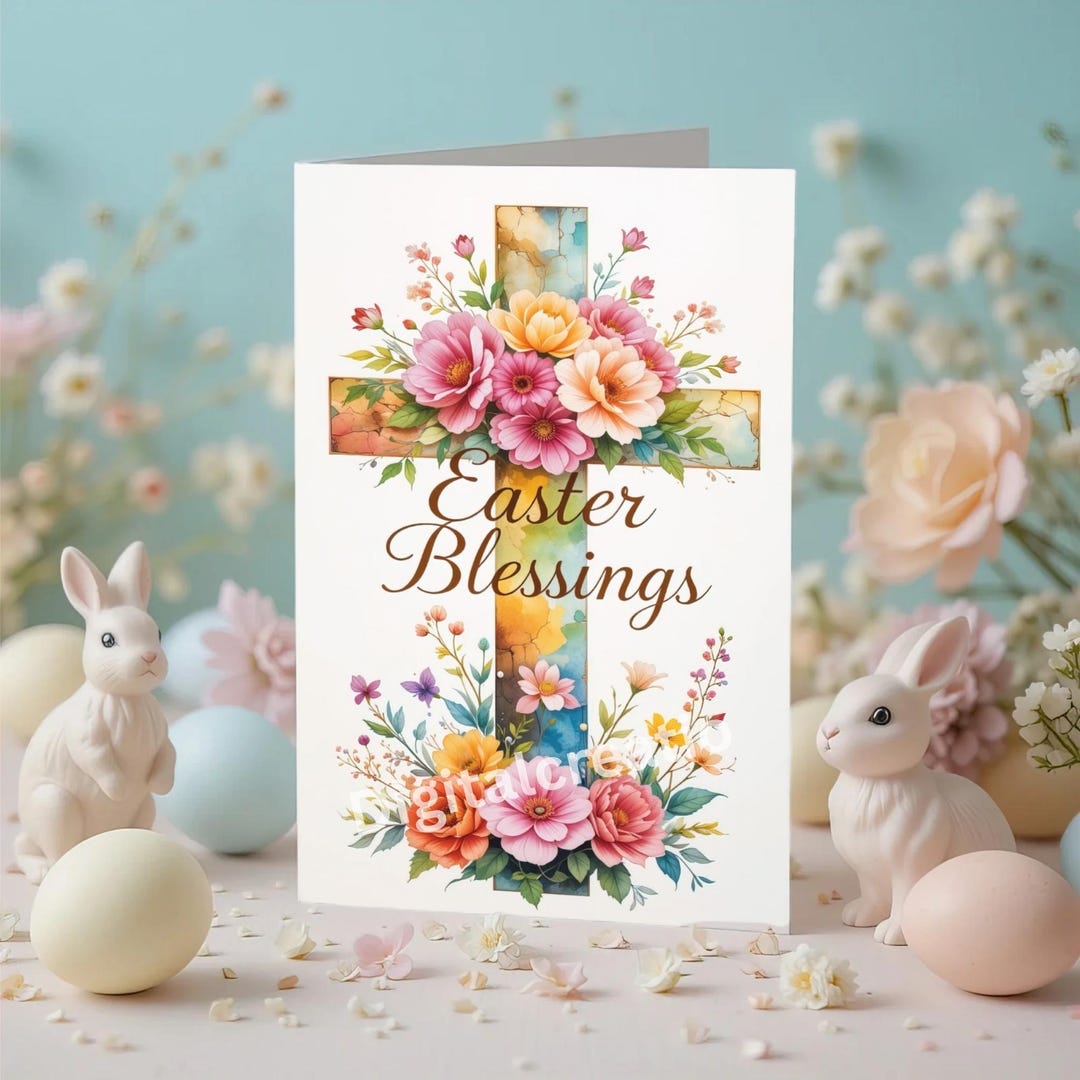 Easter Blessings Printable Card Floral Happy Easter Greeting Digital ...