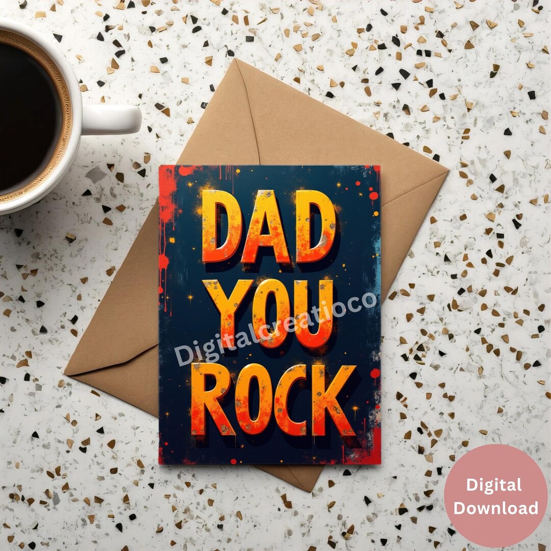 Bold Dad You Rock Printable Fathers Day Card 5x7 Digital Download Cool ...