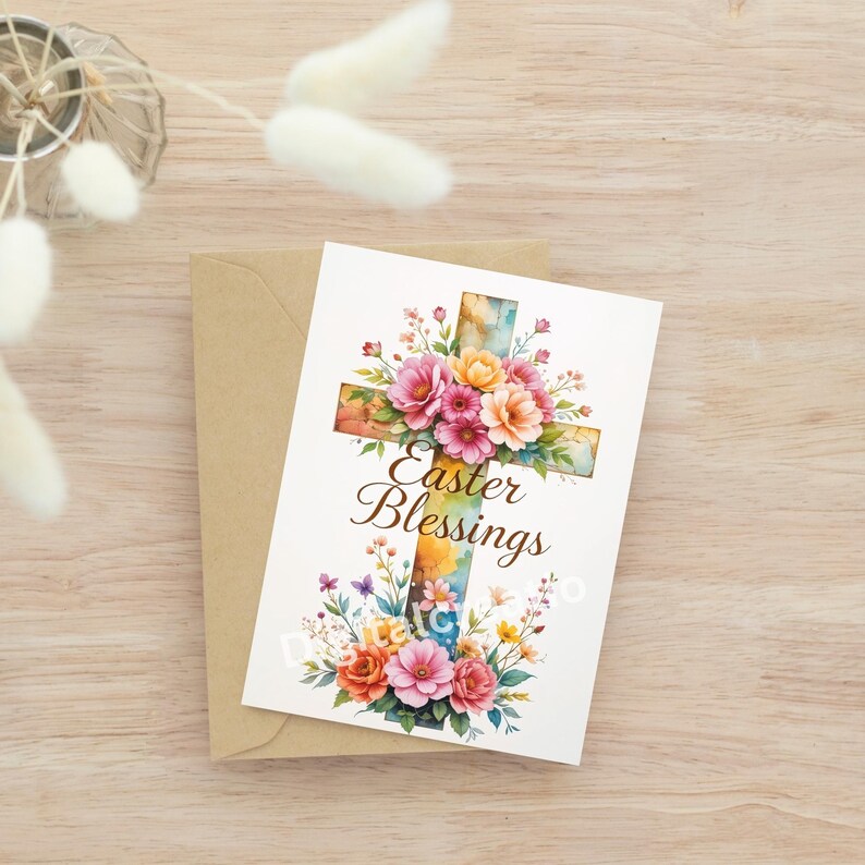 Easter Blessings Printable Card Floral Happy Easter Greeting Digital ...