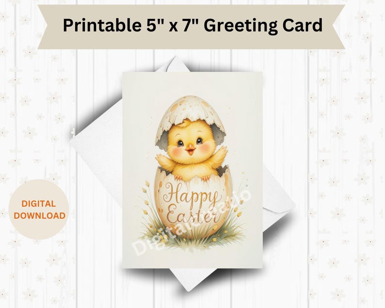 Easter Chick Printable Card Cute Happy Easter Greeting Digital Download ...