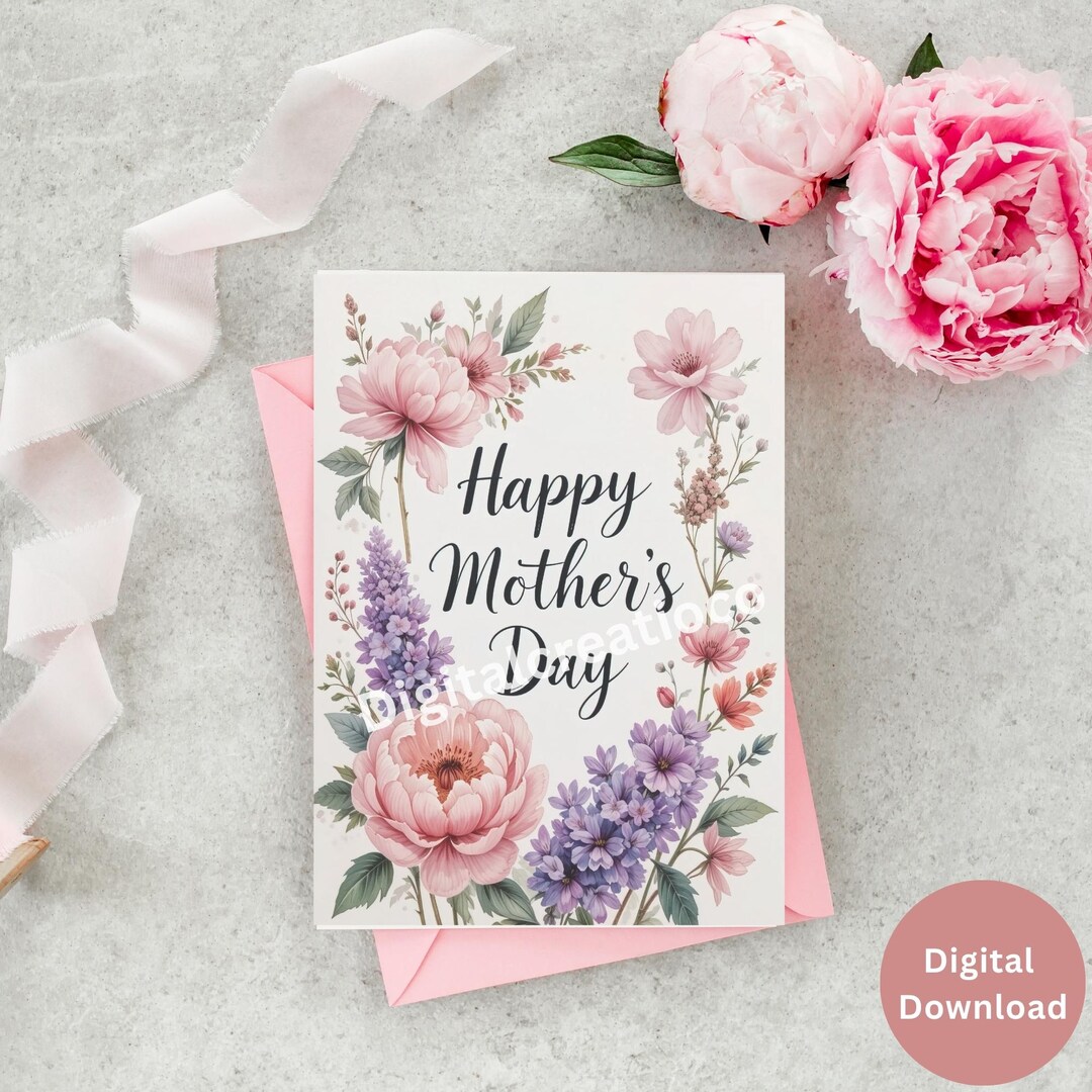 Vintage Rose Mothers Day Card Printable, Pink Floral Digital Download ...