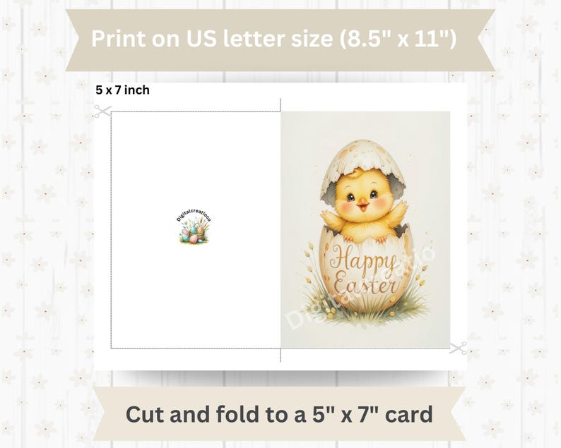 Easter Chick Printable Card Cute Happy Easter Greeting Digital Download ...