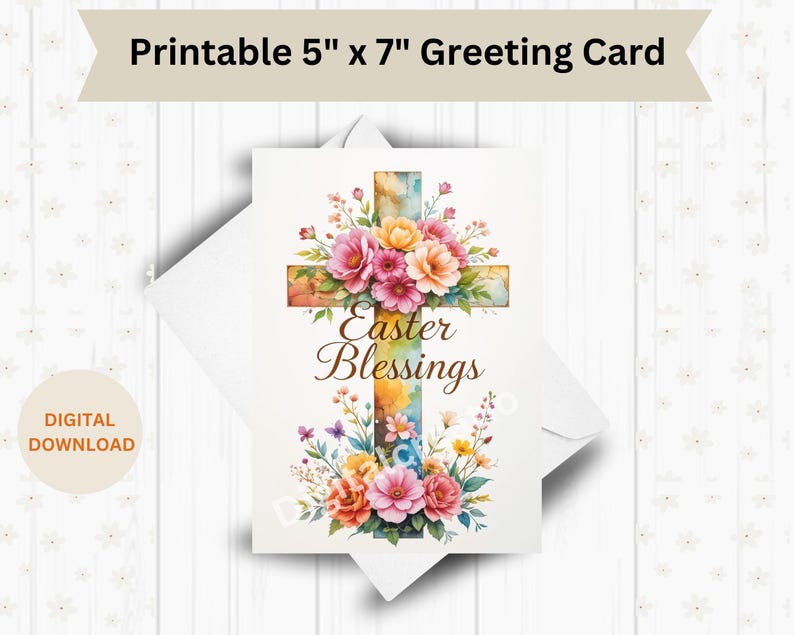 Easter Blessings Printable Card Floral Happy Easter Greeting Digital ...