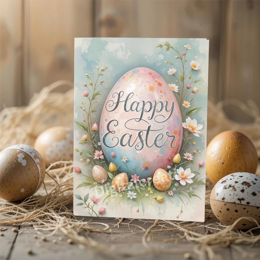 Easter Egg Printable Card Floral Easter Greeting Digital Download 5x7 ...