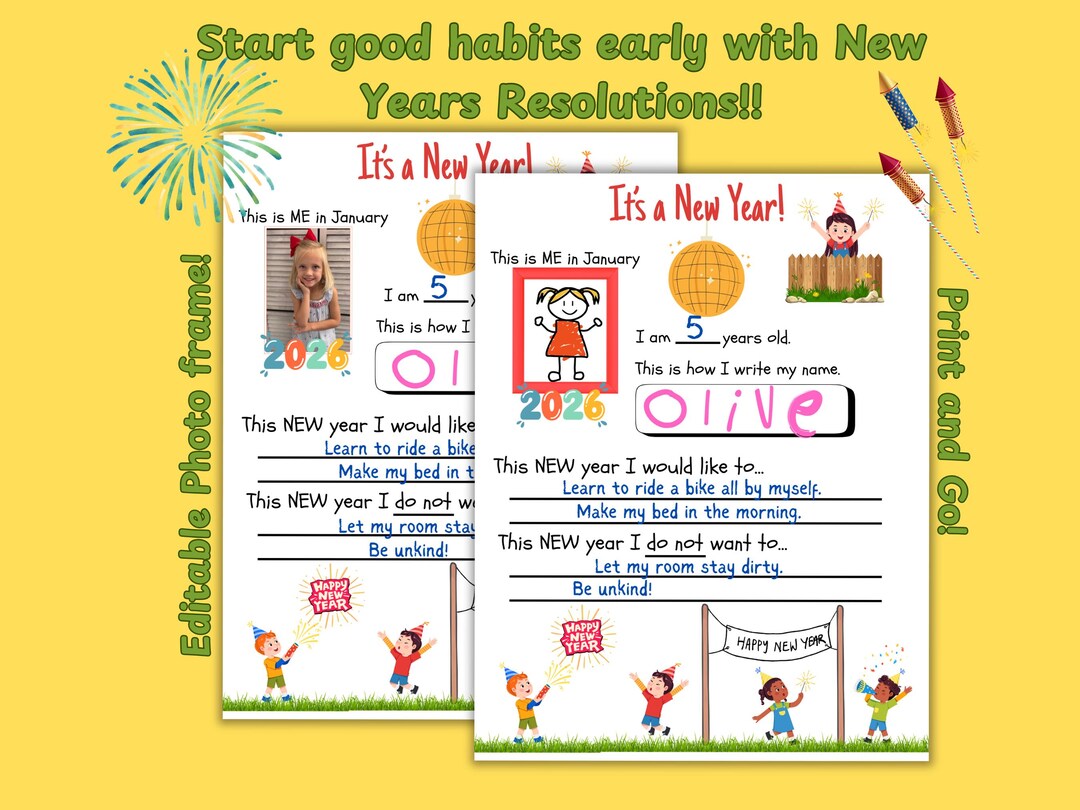 New Years Writing Activity for Preschool | Photo Editable Canva + Draw ...