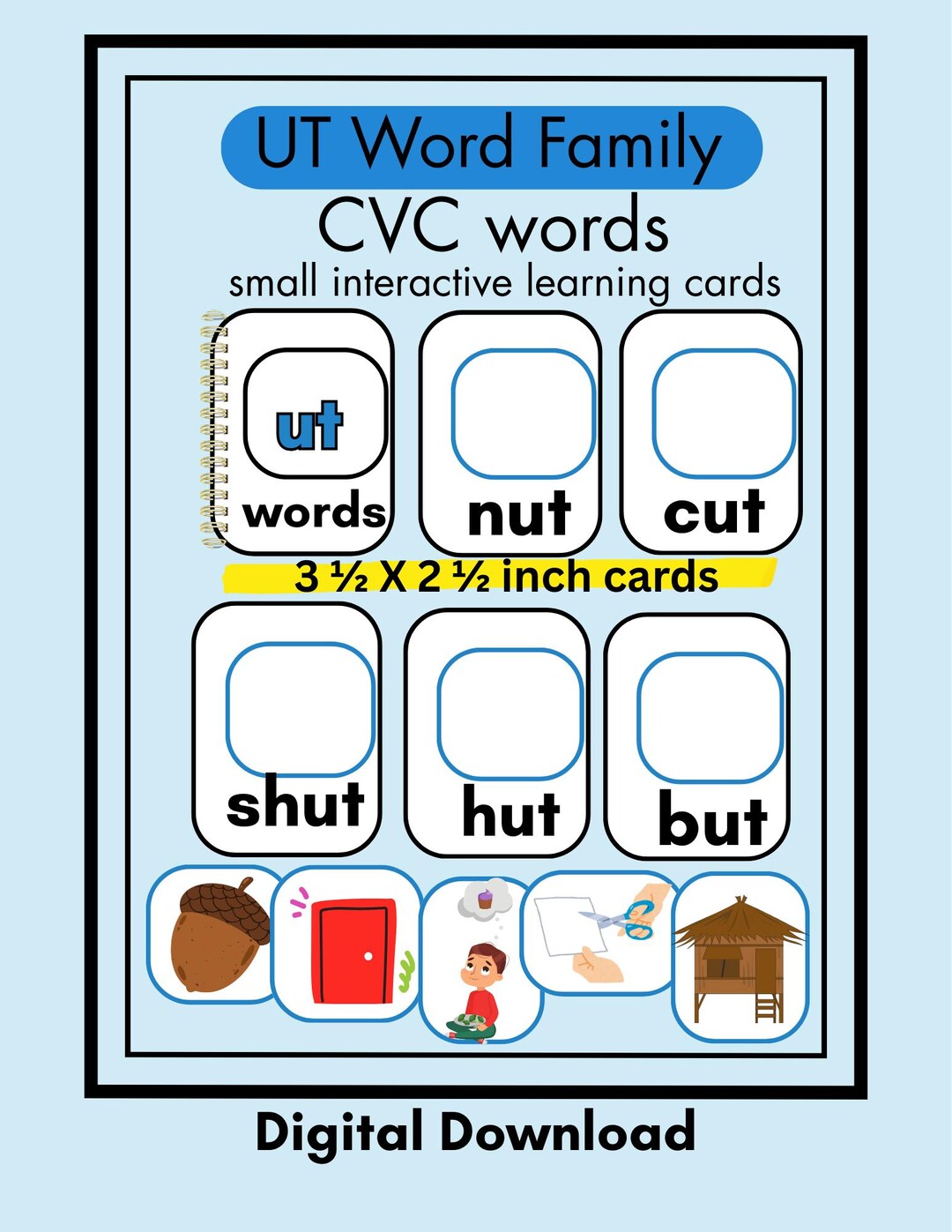UT Word Family CVC Cards | Preschool Phonics Game (digital Download) - Etsy
