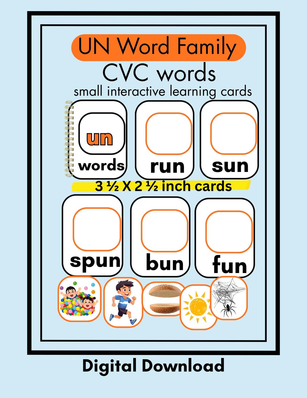 UN Word Family CVC Flashcards | Short U Phonics | Printable Literacy ...