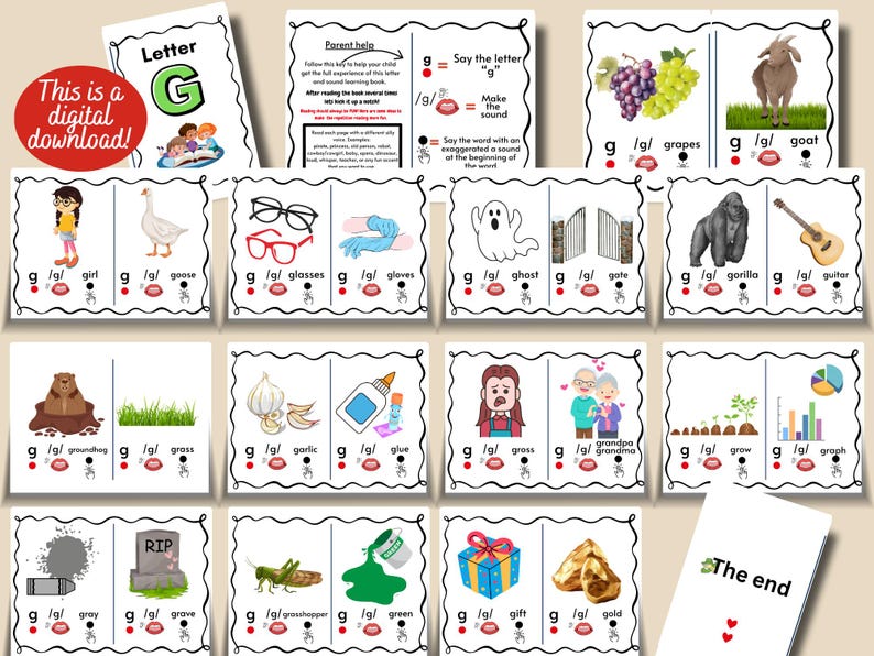 Letter G Phonics Mini Book, Printable Alphabet Book - Etsy UK