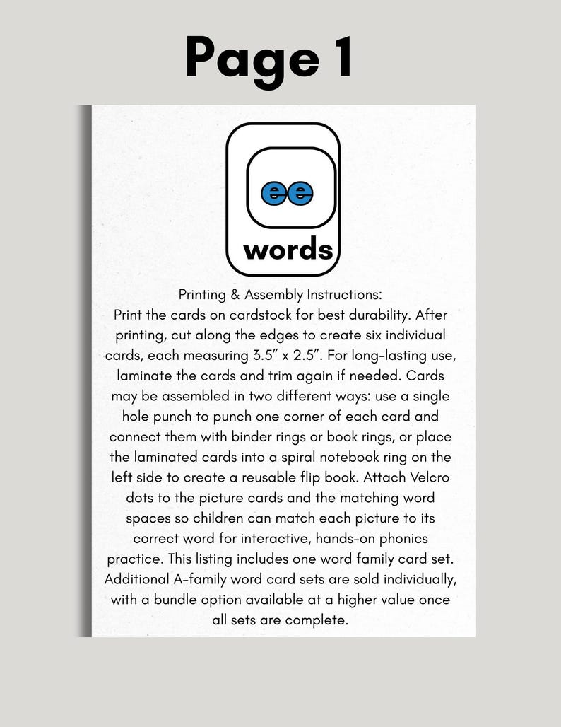 EE Word Family CVC Cards | Long E Phonics | Printable Reading Cards ...