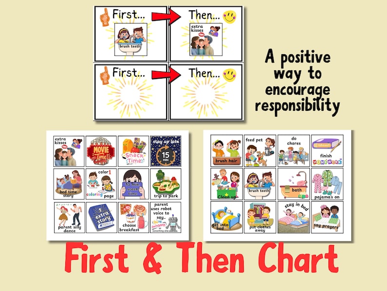 Visual First Then Chart | Kids' Routine & Reward System (printable PDF ...