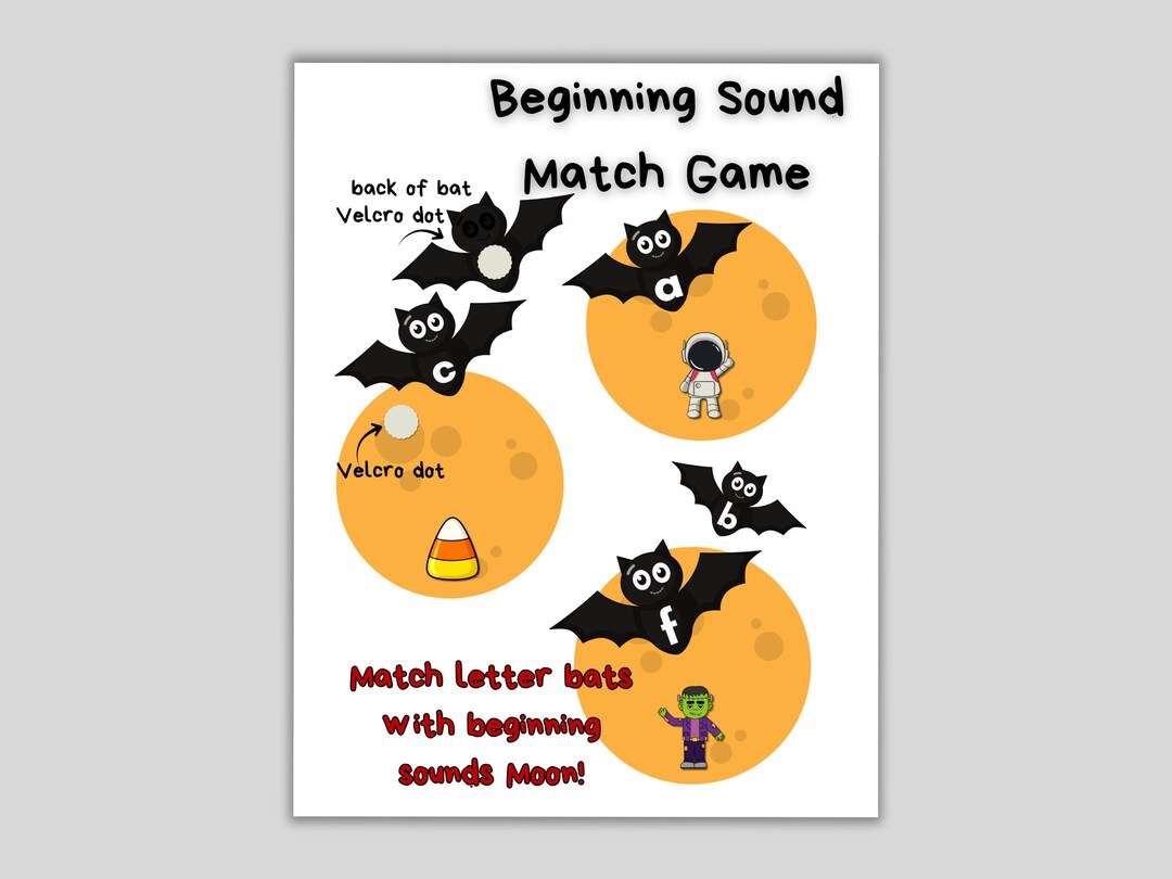Alphabet Bats and Moon Beginning Sound Match - Etsy