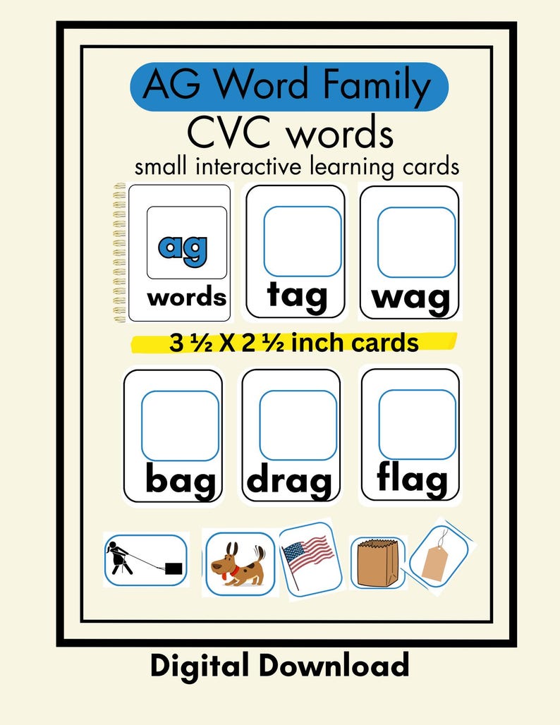 AG Word Family Flip and Match Cards | CVC Phonics Activity | Preschool ...