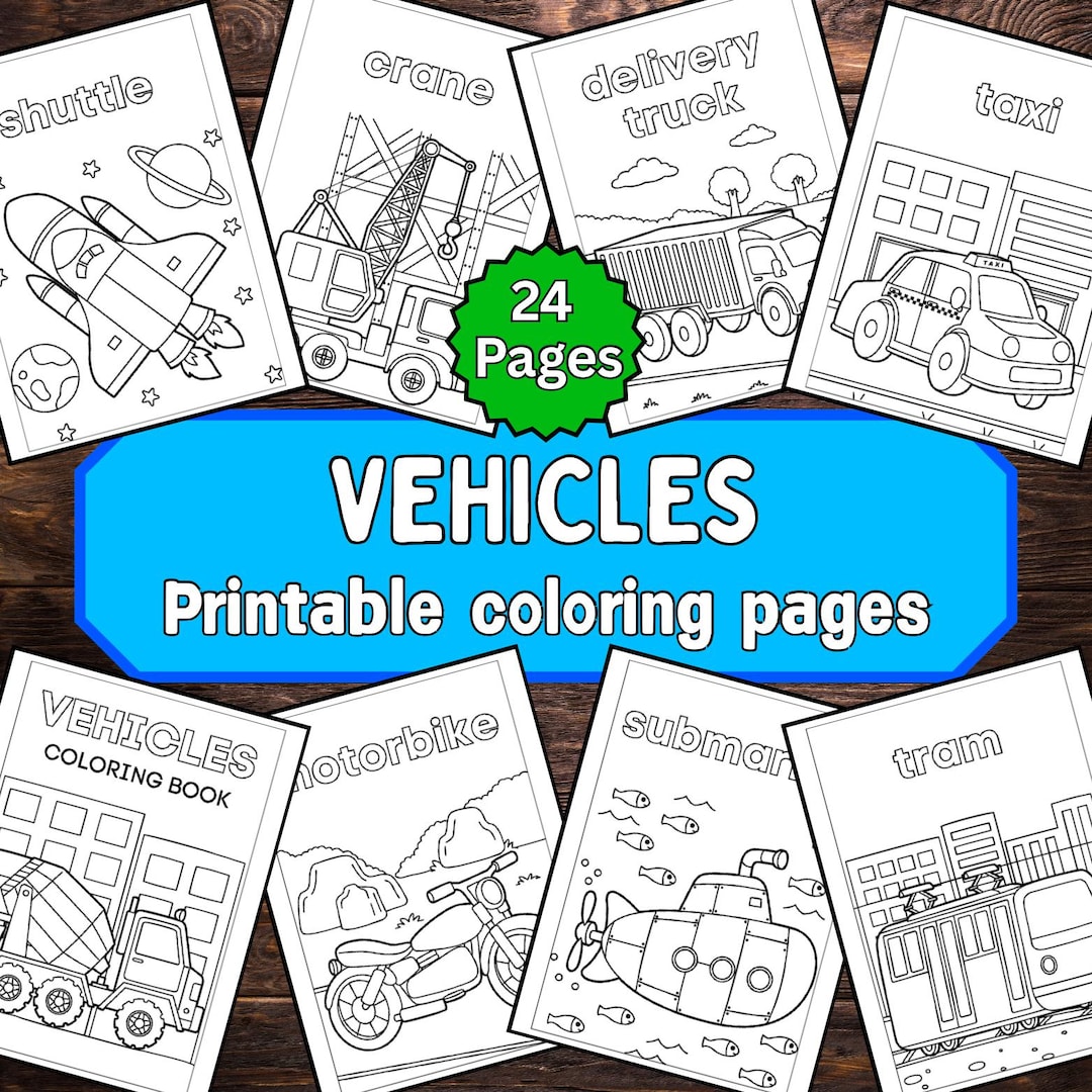 24 Vehicles Coloring Pages for Kids, Printable Car & Truck Coloring ...