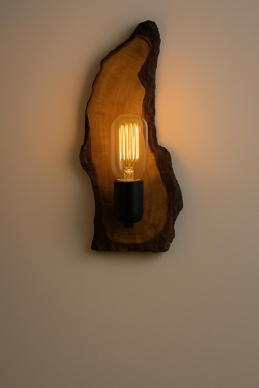 Handcrafted Custom Made Wooden Real Wood Piece Rustic Bulb, Wall Sconce ...