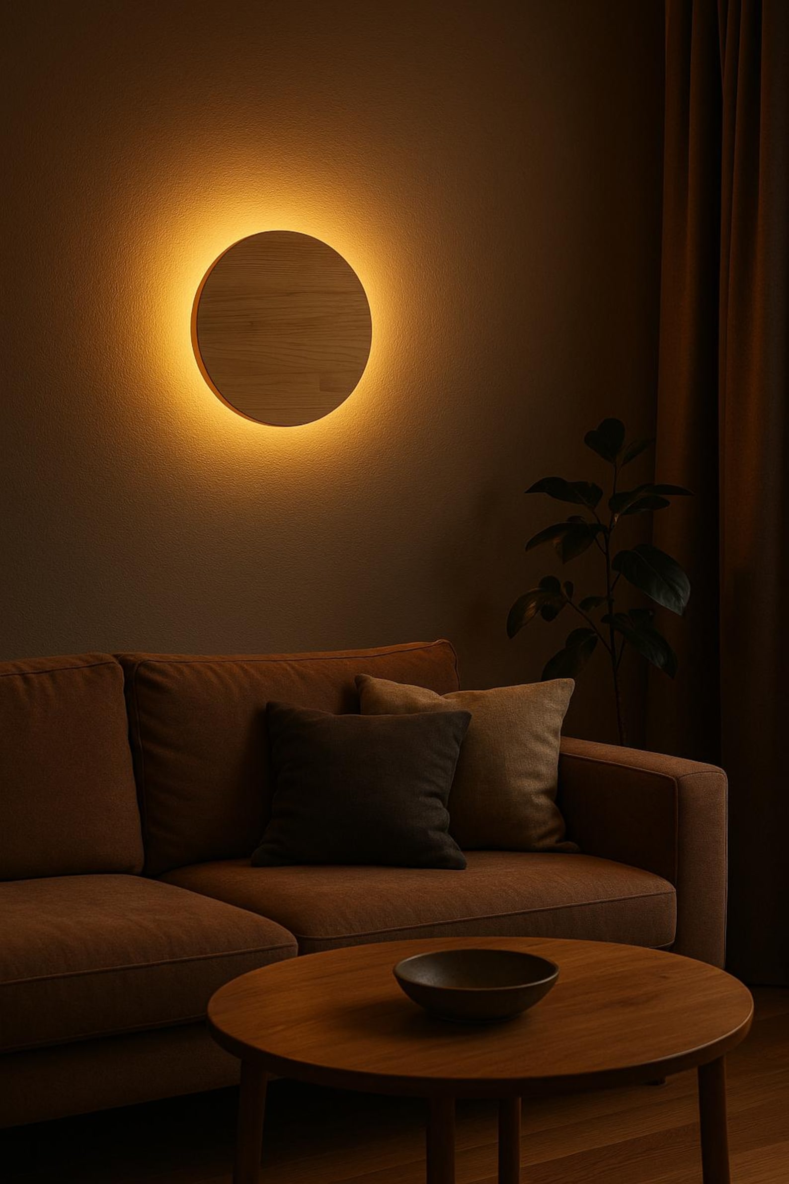 Handcrafted Wood Wall Sconce, Battery Operated Rustic Bedside Lamp (12 ...