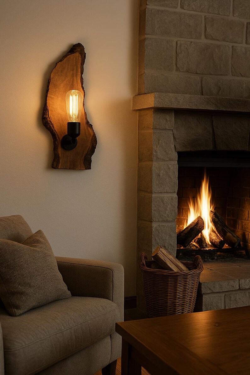 Handcrafted Custom Made Wooden Real Wood Piece Rustic Bulb, Wall Sconce ...