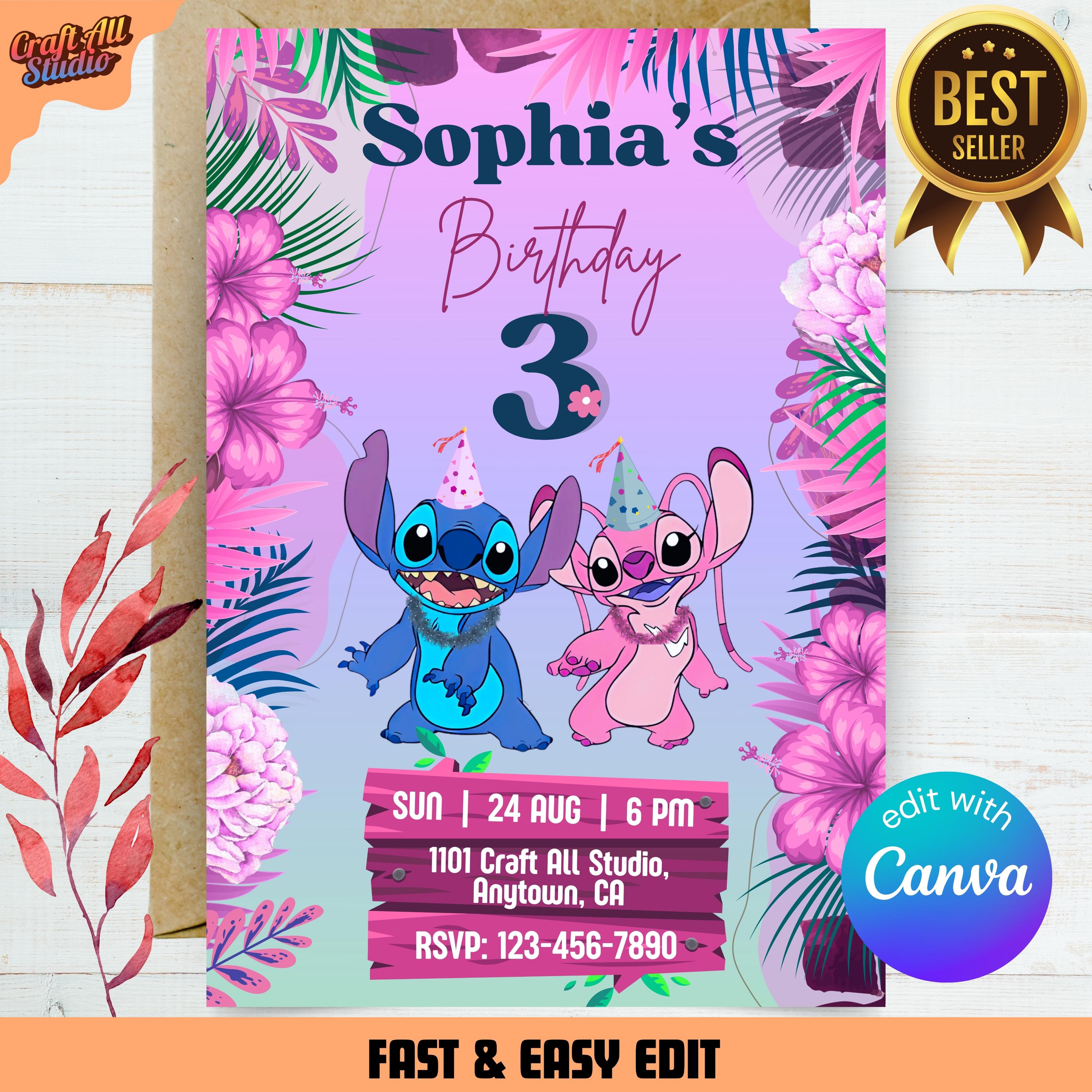 Stitch and Angel Birthday Invitation Card, Lilo and Stitch Birthday ...