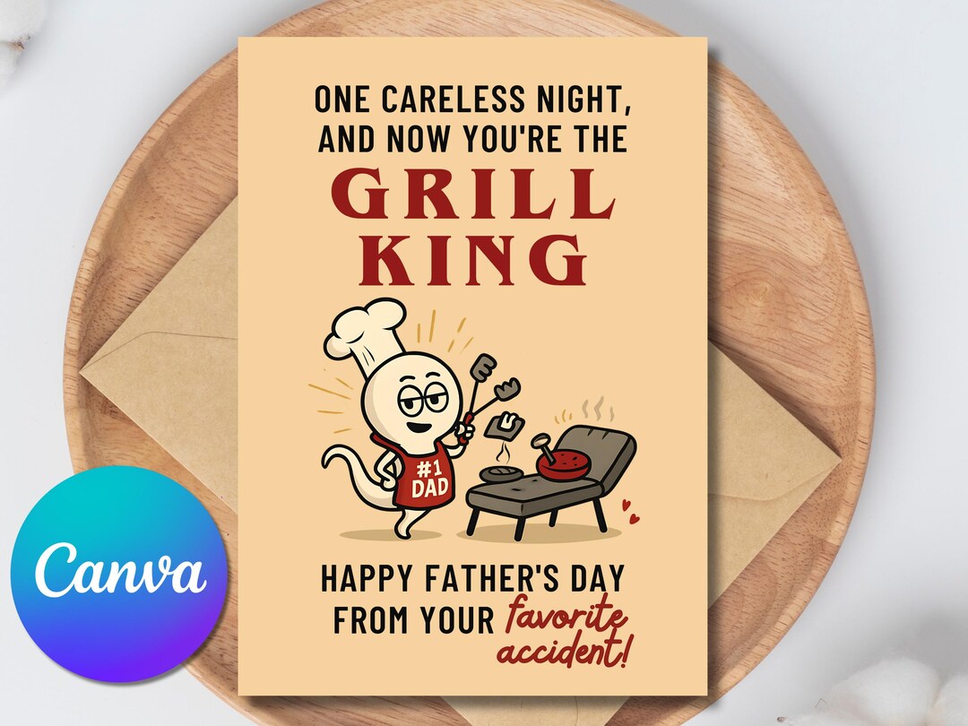 Grill King Dad Greeting Card Funny Fathers Day Digital Download Card ...