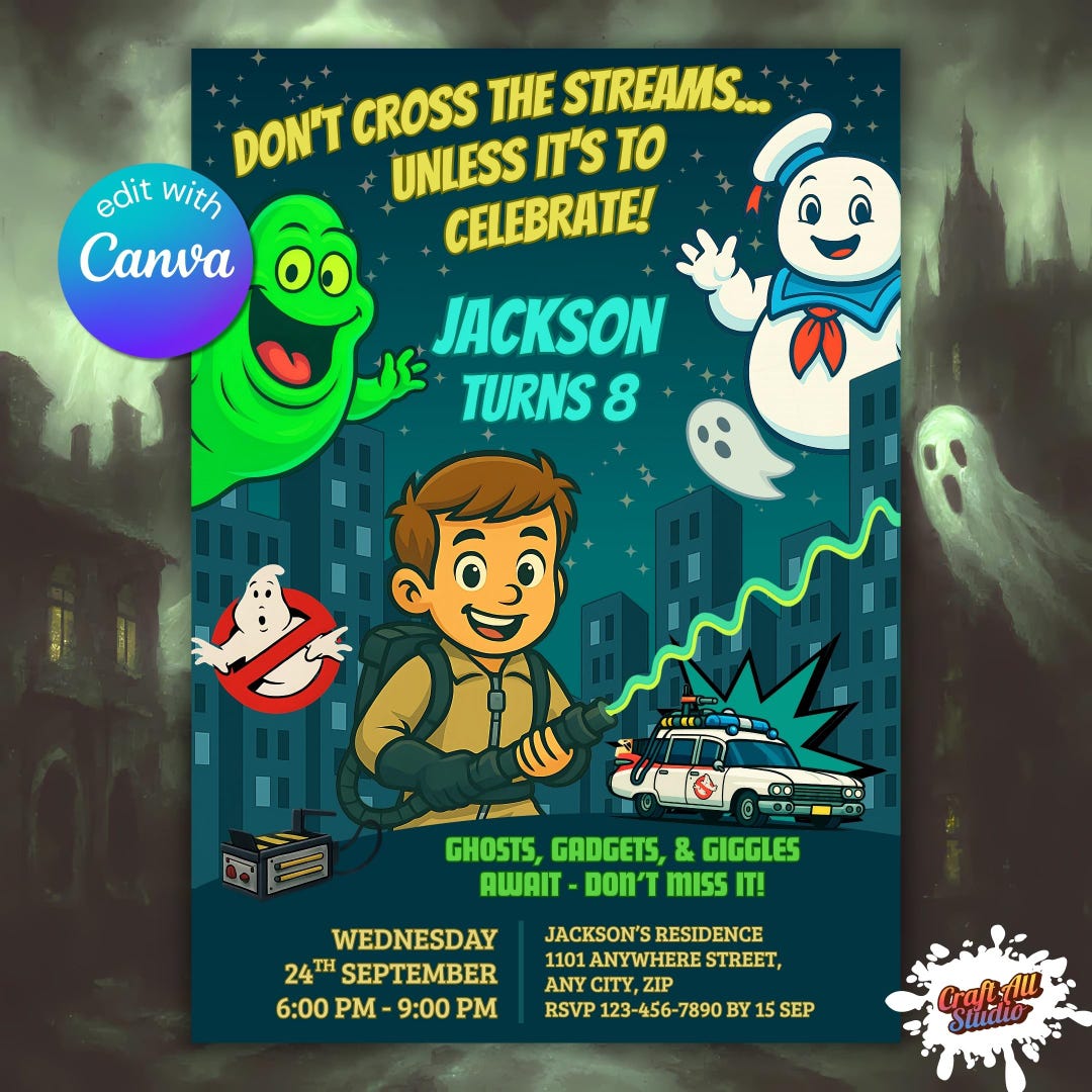 Editable Ghostbusters Birthday Invitation — Ghost Busters Party Invite ...