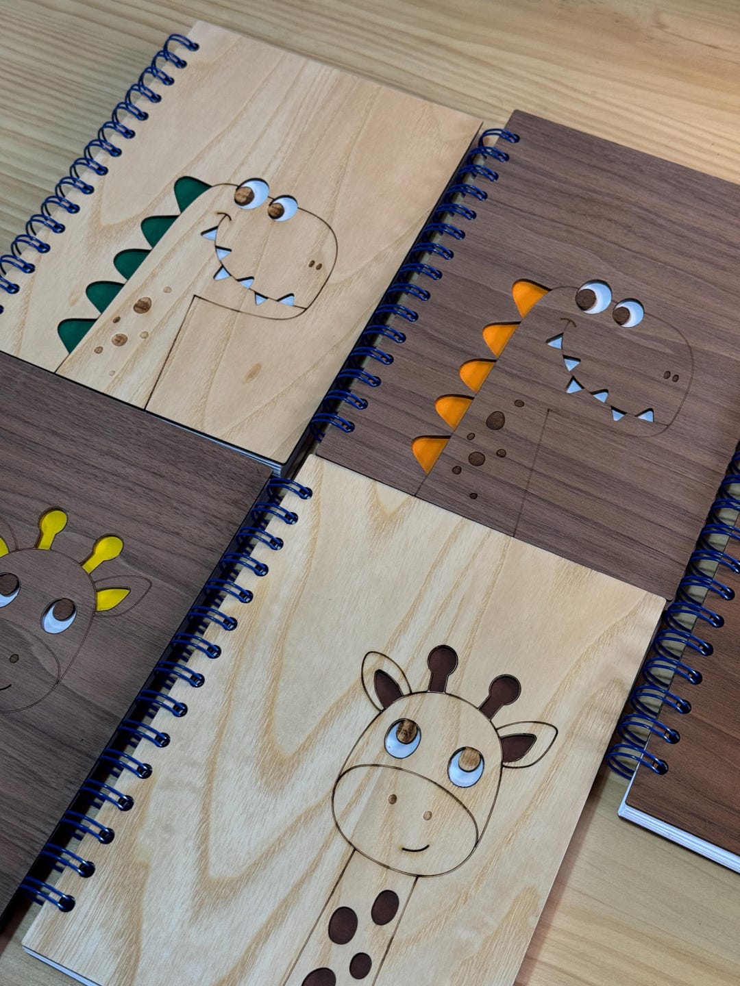 Wooden Notebook With Laser Engraving – Happy Dino or Giraffe | Handmade ...