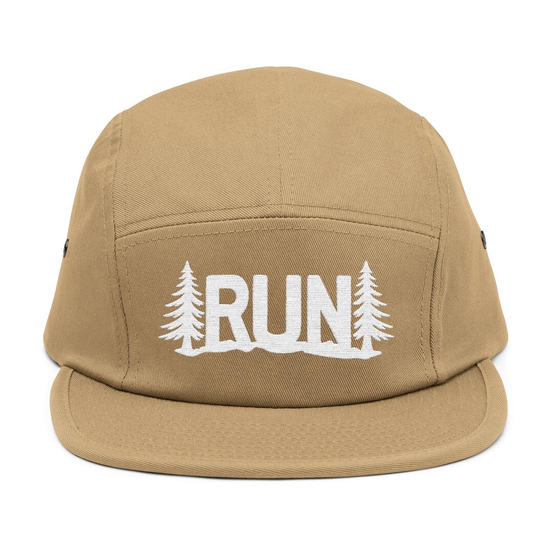 Embroidered 5 Panel Cap With RUN and Trees Design, Baseball Hat ...