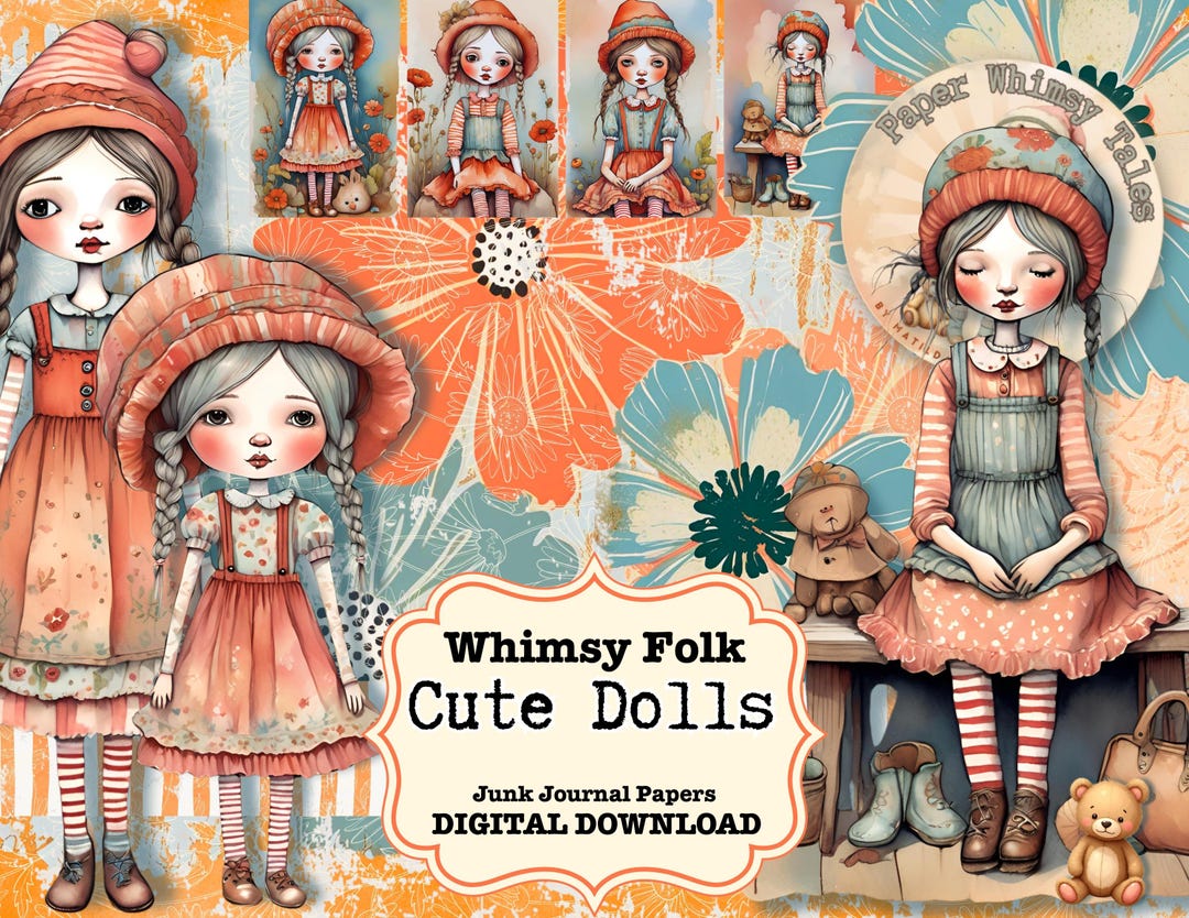 Whimsy Folk Cute Dolls - Digital Download Paper Set - Whimsical Digital ...