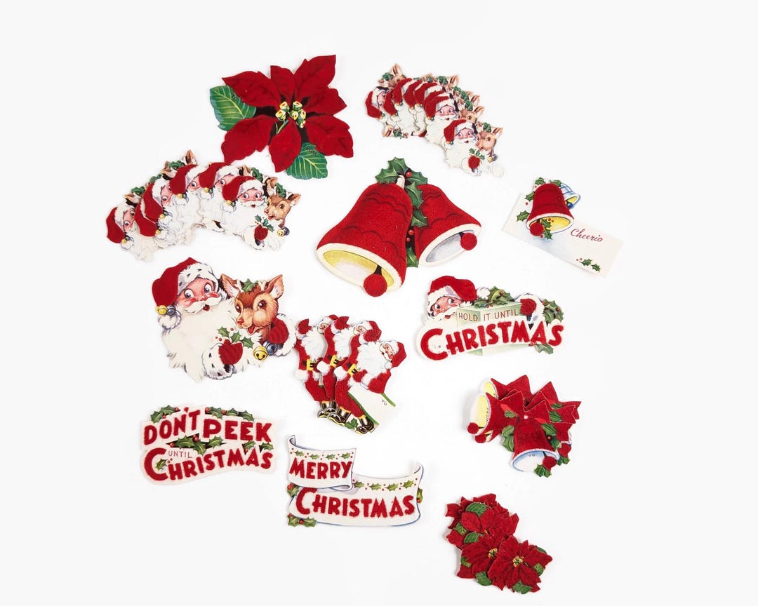 Vintage Christmas Flocked Gift Tags and Seals, Set of 37 - Etsy