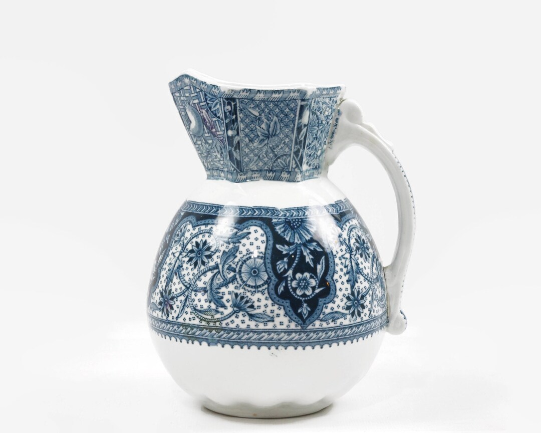 Vintage Dunn Bennett Transferware Pitcher in Missouri Pattern, Blue and ...